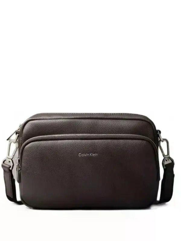 Calvin Klein Logo-print Pebbled Messenger Bag - Brown