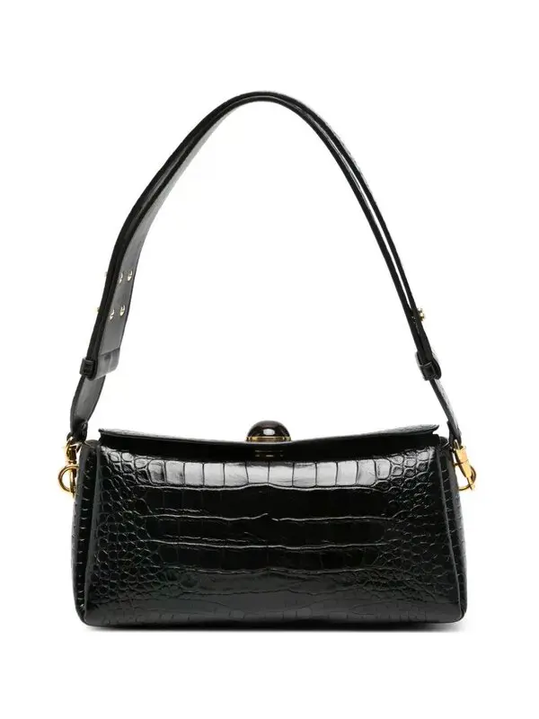 AMI Paris Croc-effect Leather Shoulder Bag - Black