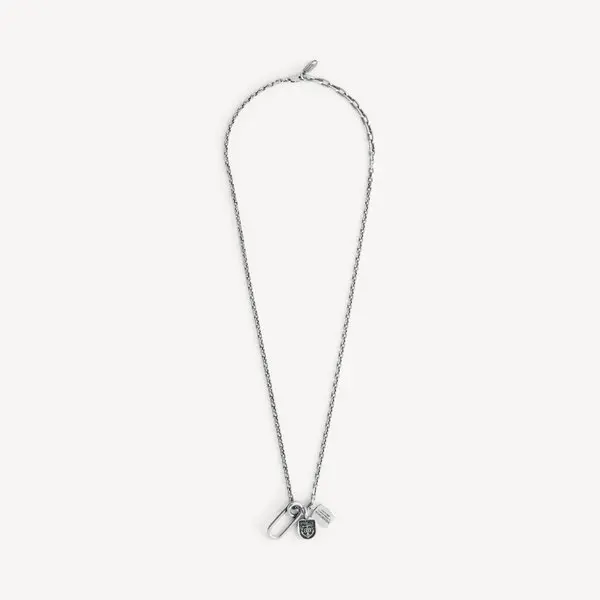 Balenciaga Anchor Crest Charms Thin Necklace In Recycled Brass And Brass - Silver
