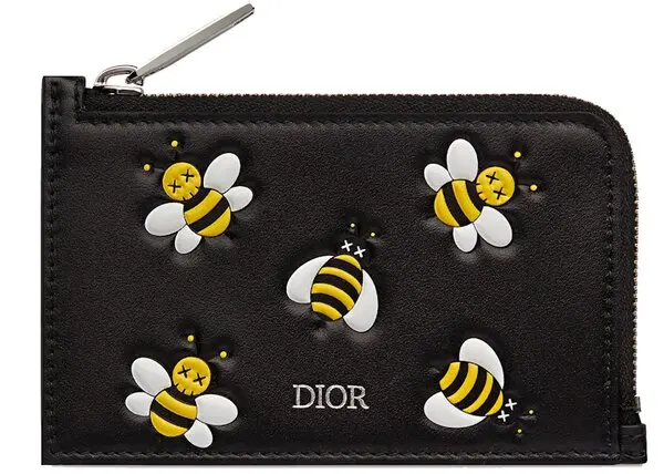 Dior X Kaws Zipped Card And Coin Holder Yellow Bees