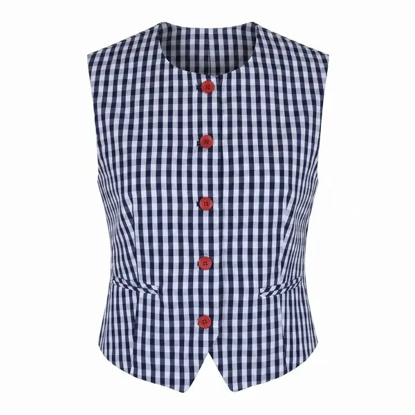 MODENAIRE Sleeveless Gingham Button Front Top With Waist Tie