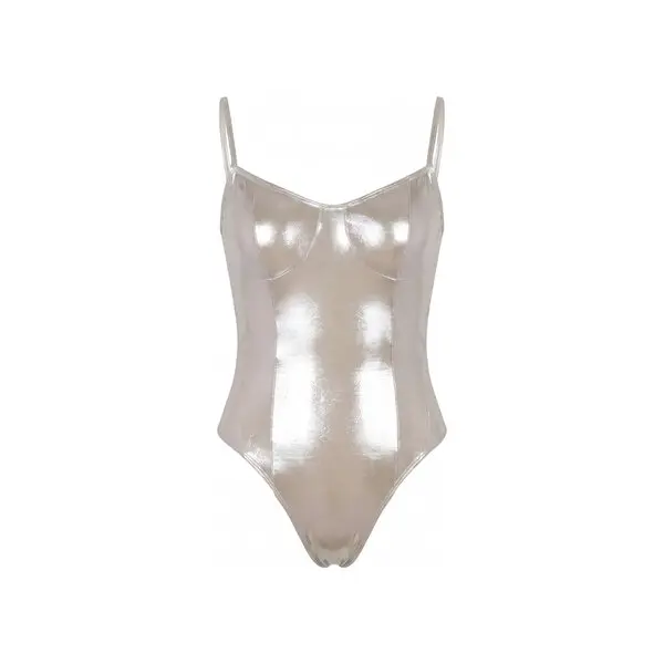 MODENAIRE Metallic Sculpted Strap Bodysuit - Silver