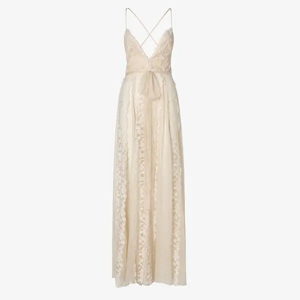 Fendi Long Corset Dress With Silk Chiffon And Lace - White
