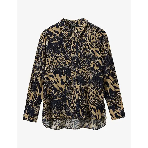 Whistles Patchwork Leopard-print Woven Shirt - Navy/multi