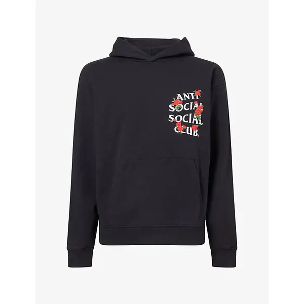 ANTI SOCIAL SOCIAL CLUB Kkotch Embroidered-rose Cotton-jersey Hoody - Black