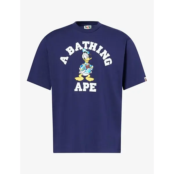 A BATHING APE X Disney Donald Duck College Cotton T-shirt - Navy