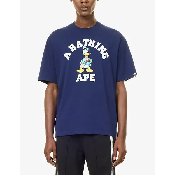 A BATHING APE X Disney Donald Duck College Cotton T-shirt - Navy