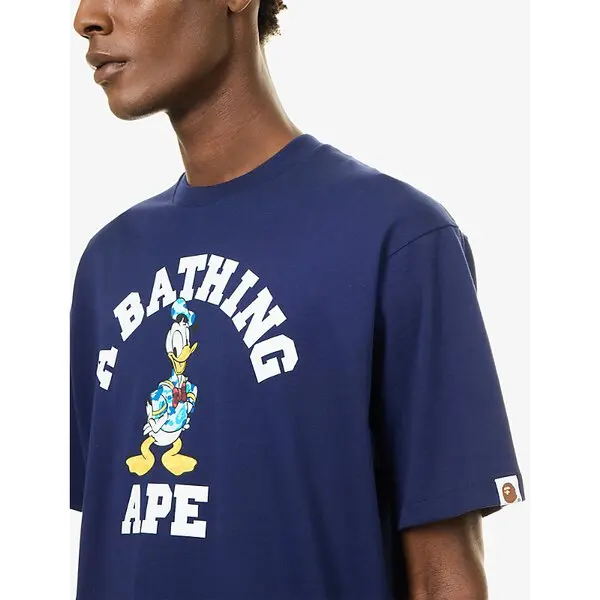 A BATHING APE X Disney Donald Duck College Cotton T-shirt - Navy