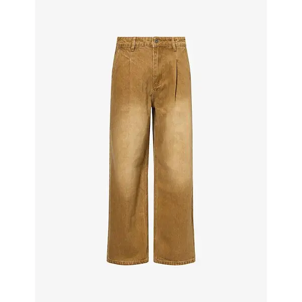 FOUND Pleated Wide-leg Denim Jeans