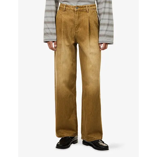 FOUND Pleated Wide-leg Denim Jeans