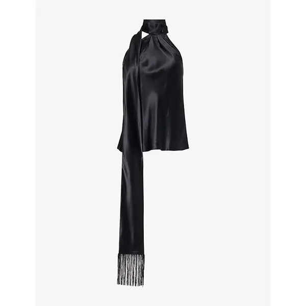 REFORMATION Sabi Halter-neck Silk Top - Black