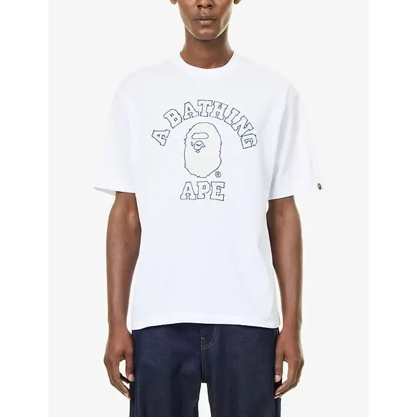 A BATHING APE Hand Drawn Logo-print College Cotton T-shirt - White
