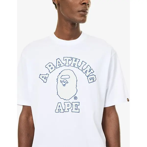 A BATHING APE Hand Drawn Logo-print College Cotton T-shirt - White