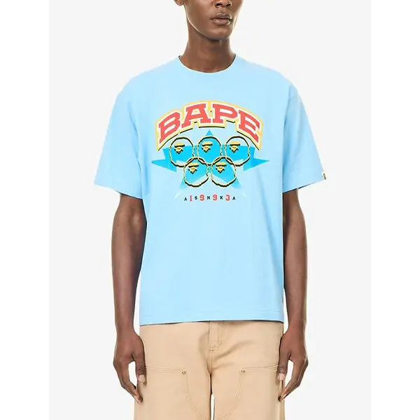 A BATHING APE Twin Sta Graphic-print Cotton T-shirt - Sax
