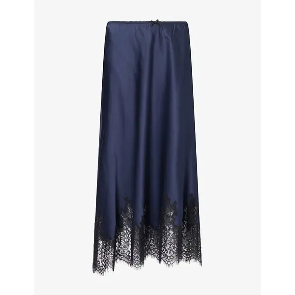 Paige Kelso Lace-trim Satin Midi Skirt - Navy