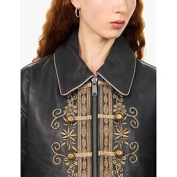 Free People Lana Embroidered Leather Jacket