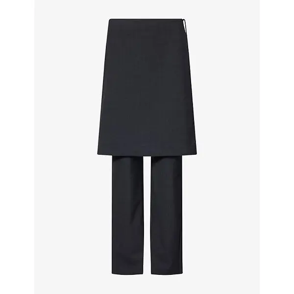 ST. AGNI Sarong-detail Wool-blend Trousers - Dark Graphite