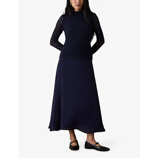 Whistles Long-sleeved Lace And Woven Midi Dress
