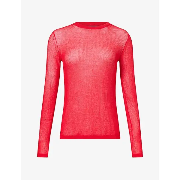 ANINE BING Tiana Sheer-knit Cotton-blend Jumper - Red