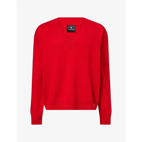 ANINE BING Lee V-neck Cashmere Jumper - Red