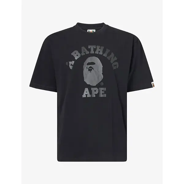 A BATHING APE Tonal Logo-print College Cotton T-shirt - Black