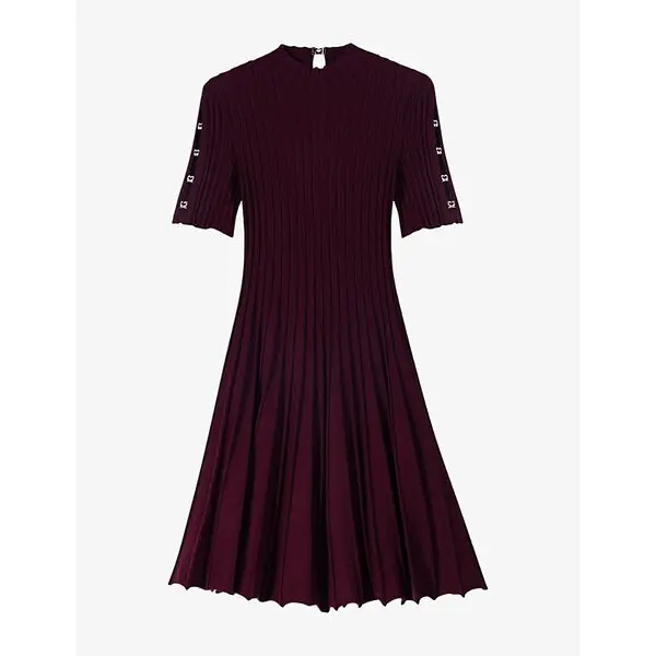 Maje High-neck Short-sleeve Stretch-knit Mini Dress - Burgundy