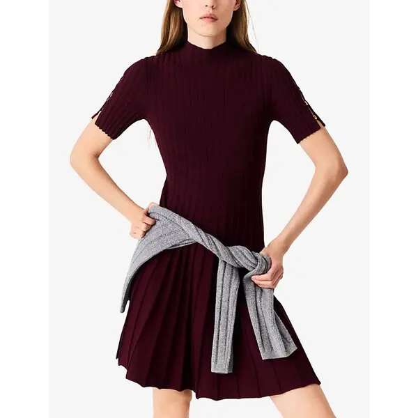 Maje High-neck Short-sleeve Stretch-knit Mini Dress