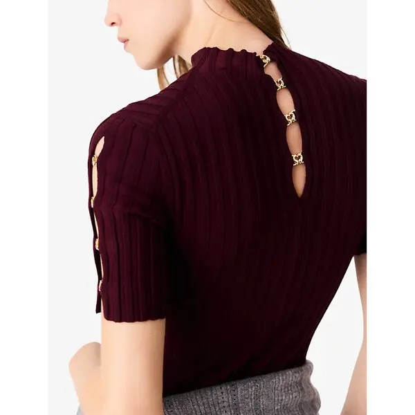 Maje High-neck Short-sleeve Stretch-knit Mini Dress