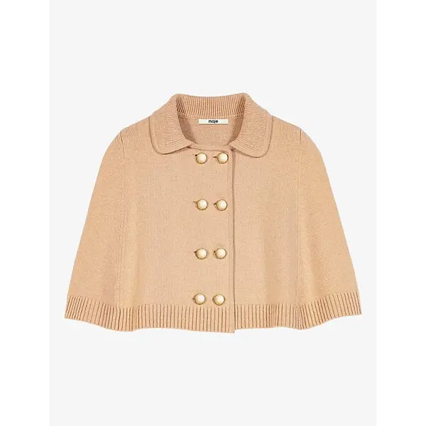 Maje Collared Button-down Wool And Cashmere Blend Cape - Beige