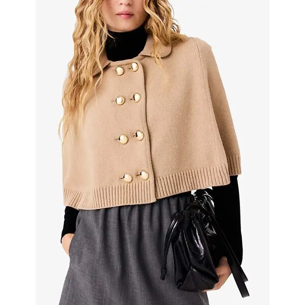 Maje Collared Button-down Wool And Cashmere Blend Cape