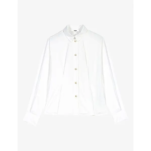 Maje Collared Lace-back Cotton Shirt - White