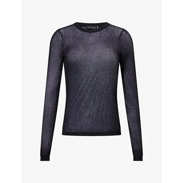 ANINE BING Tiana Sheer-knit Cotton-blend Jumper - Black