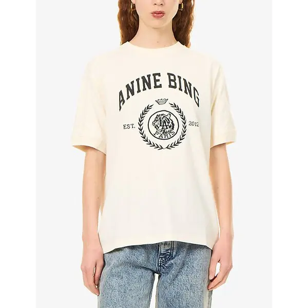 ANINE BING Jaylin Crest-embroidered Cotton T-shirt