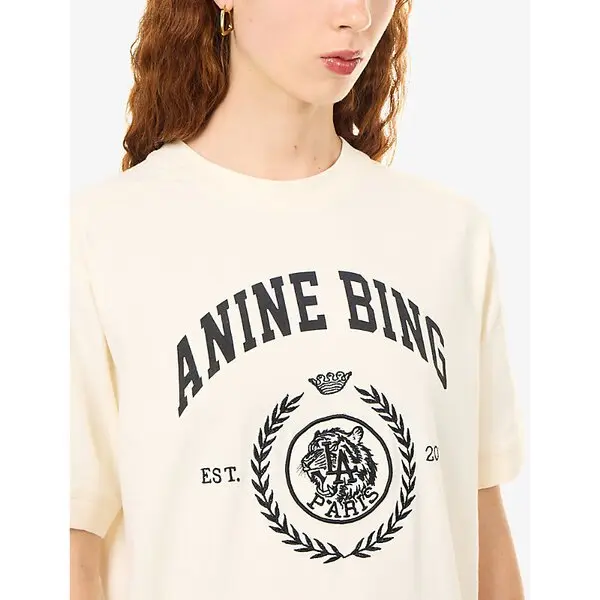 ANINE BING Jaylin Crest-embroidered Cotton T-shirt