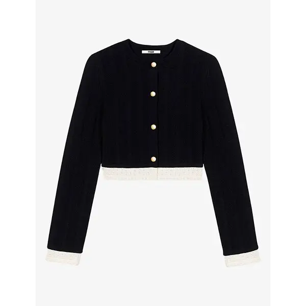 Maje Contrast-trim Cropped Woven Cardigan - Black
