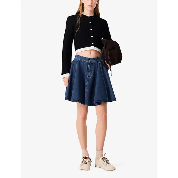 Maje Contrast-trim Cropped Woven Cardigan