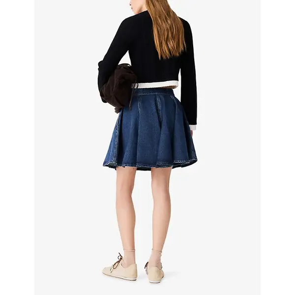 Maje Contrast-trim Cropped Woven Cardigan