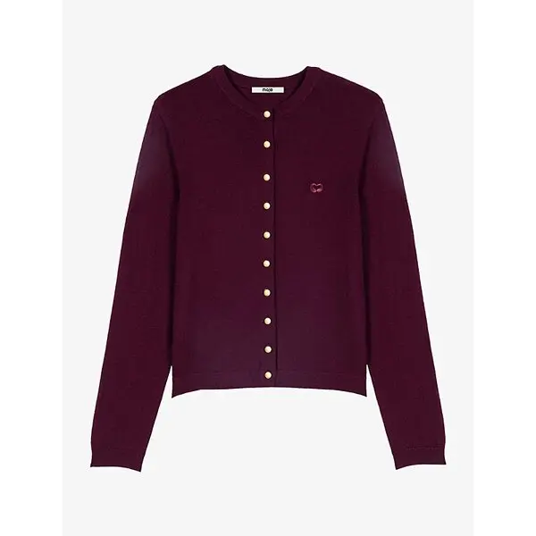 Maje Buttoned Logo-embroidered Wool Cardigan - Eggplant