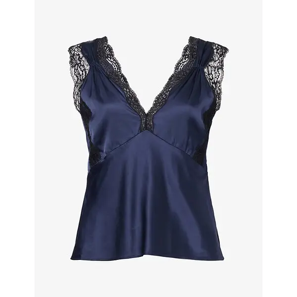 Paige Marin Lace-trim Satin Top - Navy