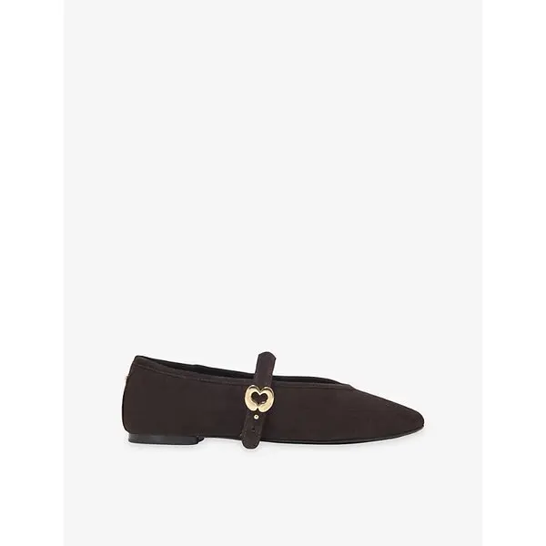 Maje Logo-buckle Suede Ballet Flats - Brown