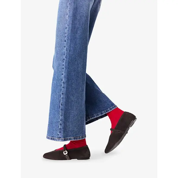 Maje Logo-buckle Suede Ballet Flats