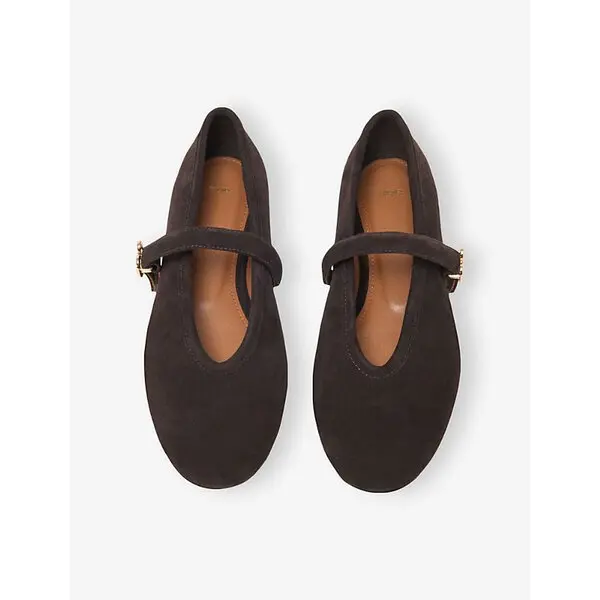 Maje Logo-buckle Suede Ballet Flats