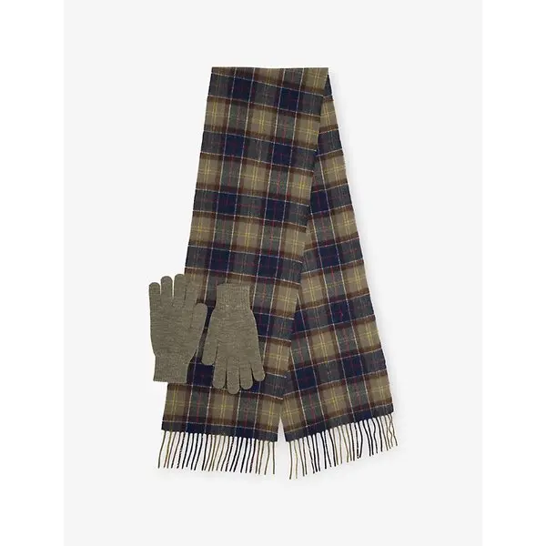 Barbour Tartan Wool Scarf And Gloves Set - Classic/olive