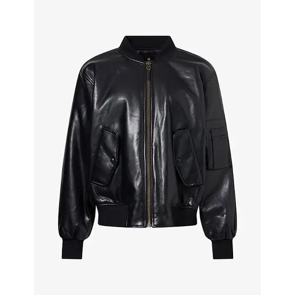 ANINE BING Leon Leather-blend Bomber Jacket - Black