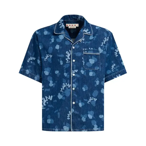 Marni Lightweight Denim Bowling Shirt 'iris - Blue