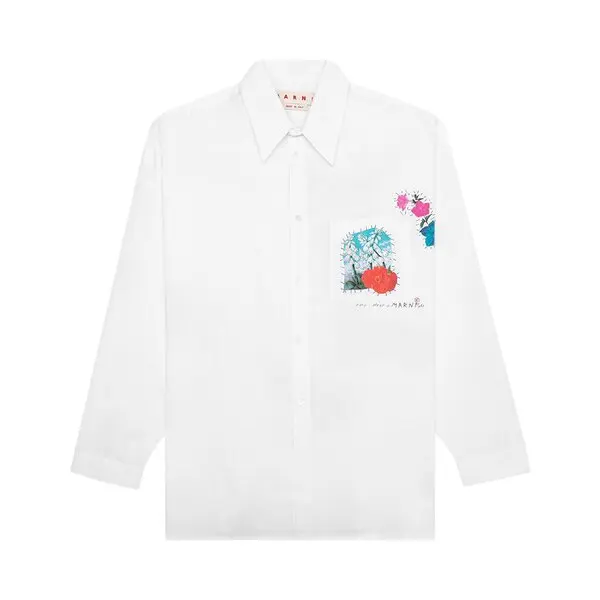 Marni Poplin Shirt With Flower Patches 'lily - White