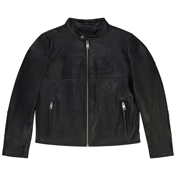 PURPLE BRAND Leather Zip Moto Jacket - Black