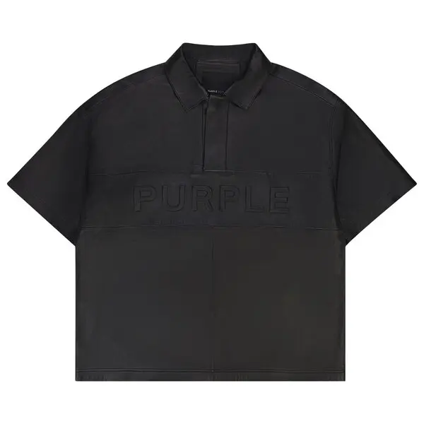 PURPLE BRAND Leather Short-sleeve Polo - Black