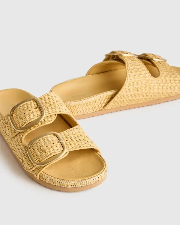 Quince Raffia Double Buckle Sandal - Natural