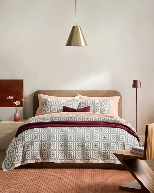Quince Jacquard Geo Coverlet - Dried Sage